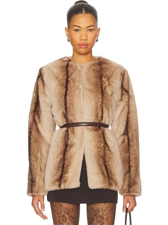 Line & Dot The City Faux Fur Jacket - Brown