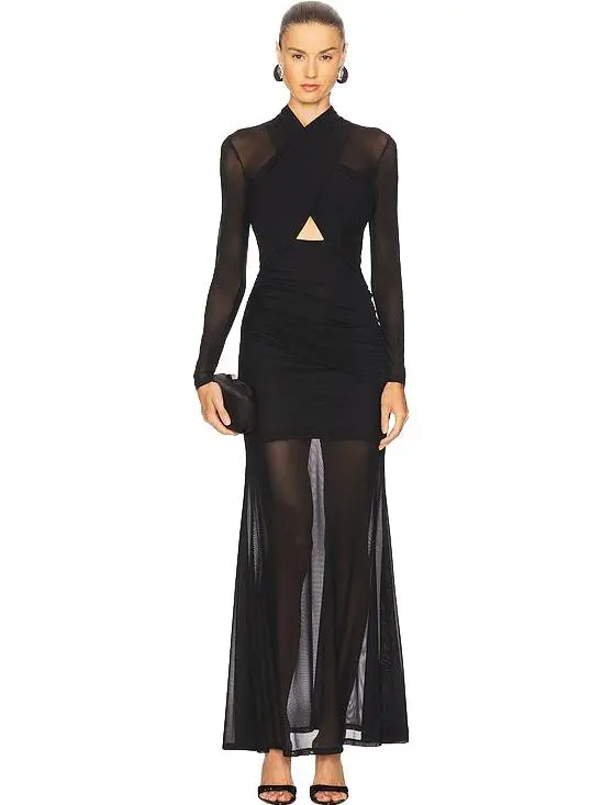 Bardot Veria Wrap Mesh Maxi Dress - Black