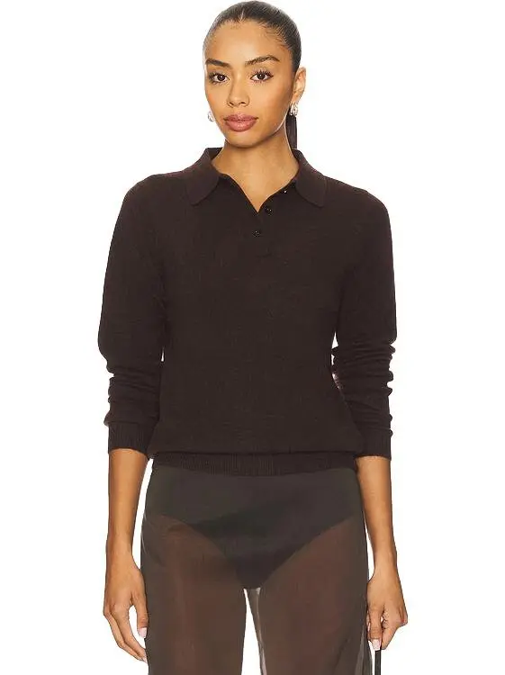 Enza Costa Knit Cashmere Polo Sweater - Chocolate