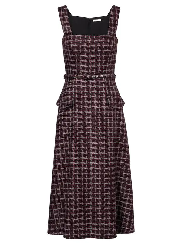 EMILIA WICKSTEAD Petra Houndstooth Wool-blend Midi Dress - Burgundy