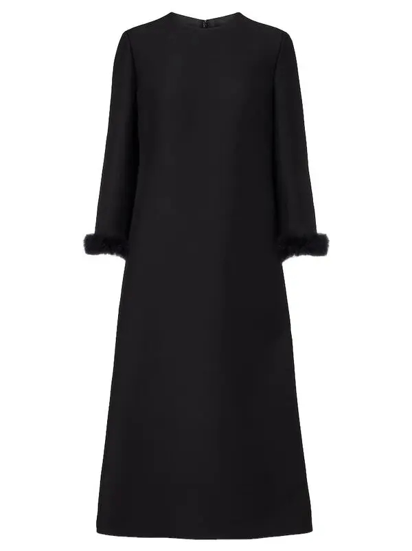 Valentino Garavani Crepe Couture Feather-trimmed Midi Dress - Black
