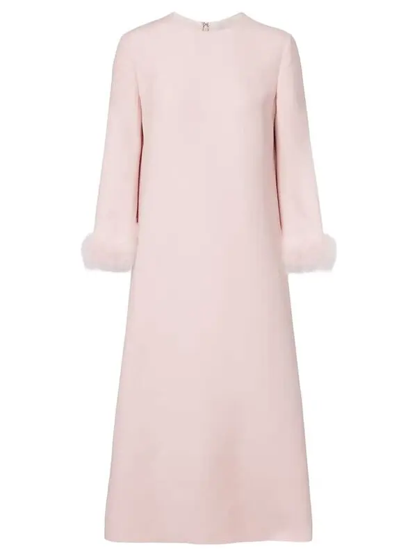 Valentino Garavani Crepe Couture Feather-trimmed Midi Dress - Pink