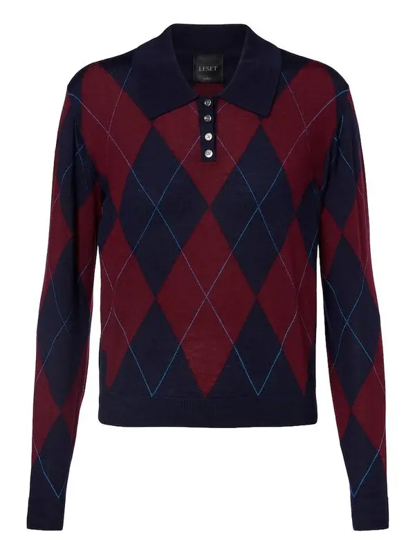 LESET James Argyle Wool Polo Sweater - Blue