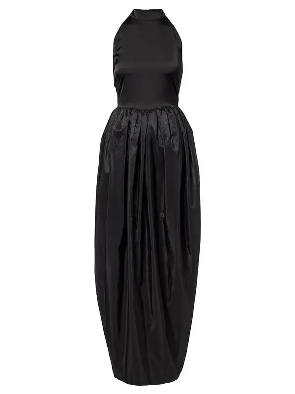 Remain Birger Christensen Gathered Satin Taffeta Maxi Dress - Black