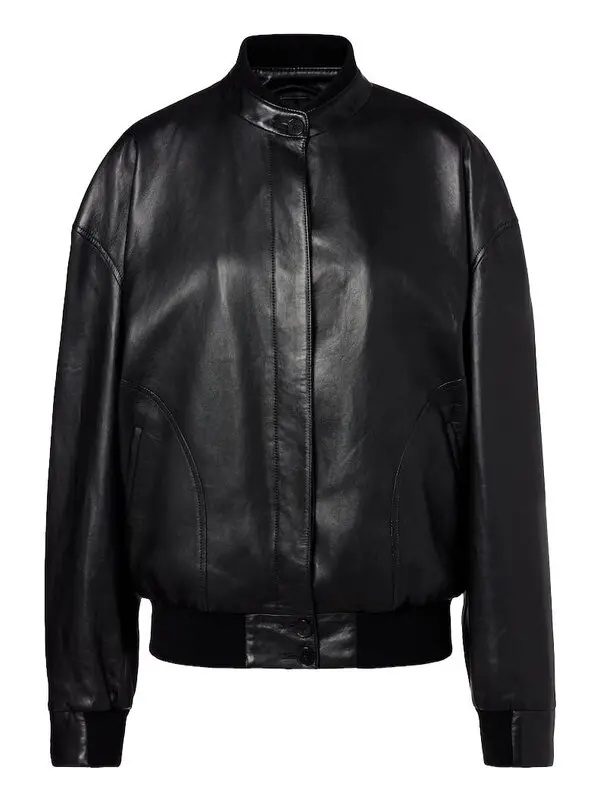 THE ROW Eleonora Leather Bomber Jacket - Black