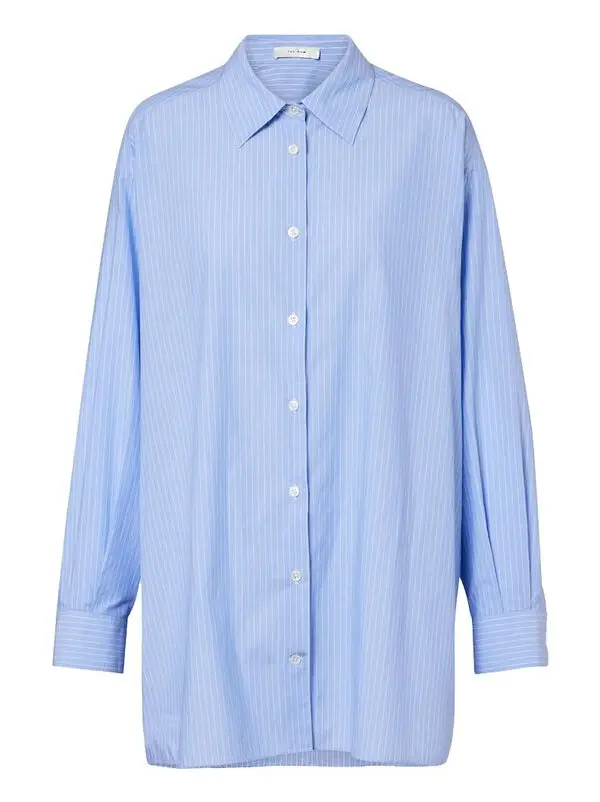 THE ROW Luka Striped Cotton Poplin Shirt - Blue