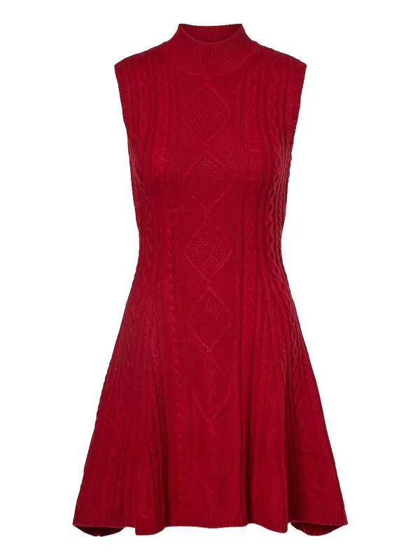 Staud Charade Cable-knit Wool-blend Minidress - Red