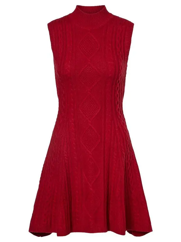 Staud Charade" Cable-knit Wool-blend Minidress In Ivory - Red
