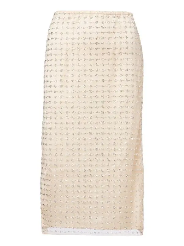 Staud Ciara Beaded Tulle Midi Skirt - Beige
