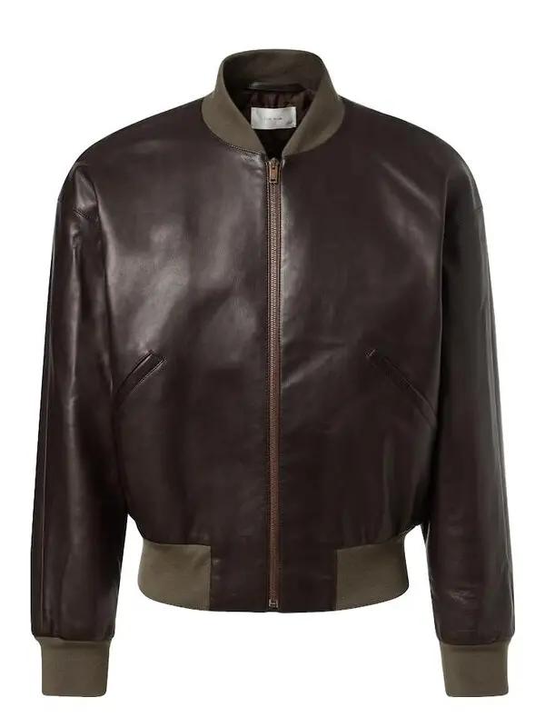 THE ROW Setsen Leather Bomber Jacket - Brown