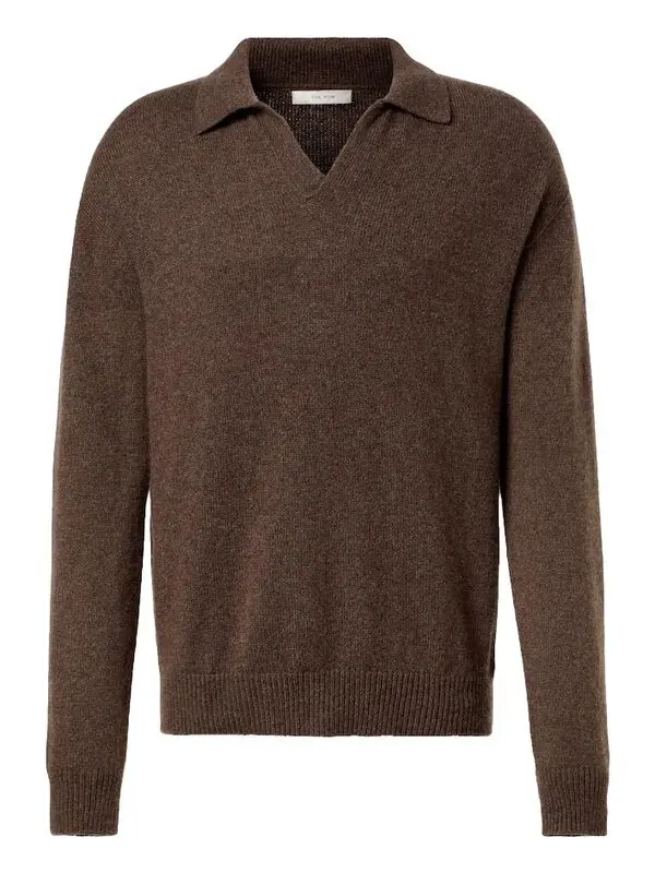 THE ROW Leach Cashmere Polo Sweater In Fog - Brown