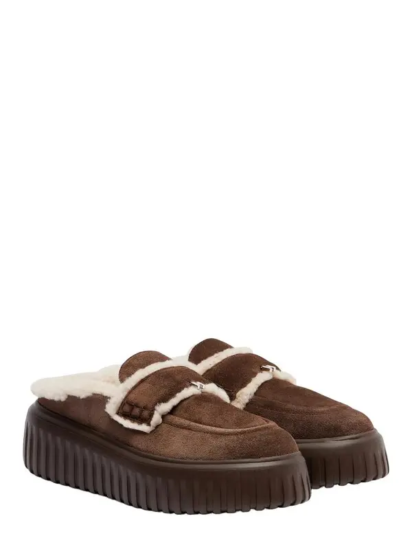 Hogan Shearling-trimmed Platform Loafers - Brown