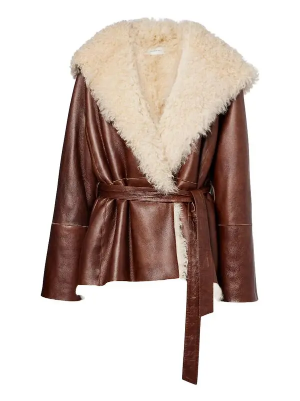 Magda Butrym Shearling-trimmed Leather Hooded Jacket - Brown
