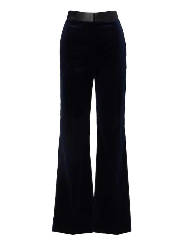 Victoria Beckham Satin-trimmed Velvet Wide-leg Pants - Blue