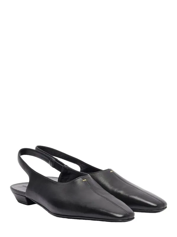 Khaite Celia Leather Slingback Flats - Black