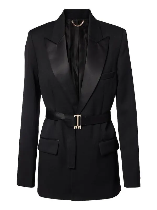 Victoria Beckham Belted Satin-trimmed Blazer - Black