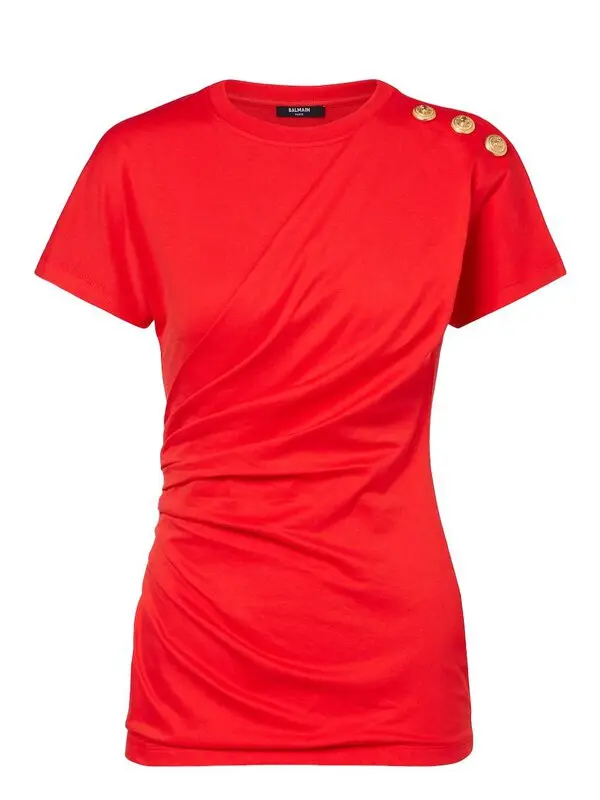 Balmain Draped Cotton Jersey T-shirt - Red