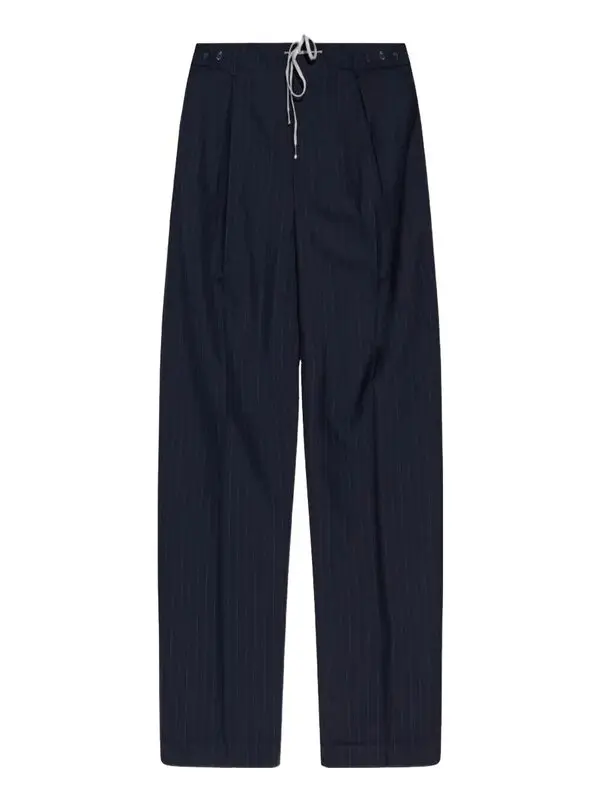 MAISON MARGIELA Wool Pinstripe Trousers With Drawstring Waist - Blue