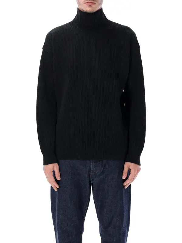 Auralee Super Fine Wool Rib Knit Turtleneck Sweater - Black