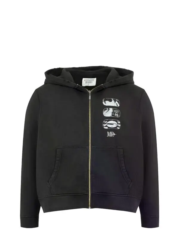 MIDNIGHT RODEO Graphic Print Zip-up Hoodie - Black