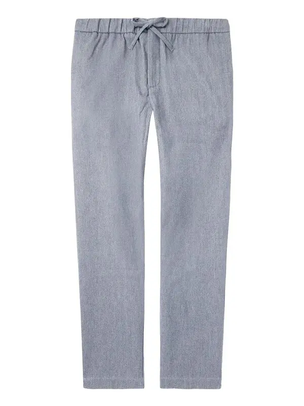 Frescobol Carioca Oscar Straight-leg Herringbone Cotton And Cashmere-blend Trousers - Blue