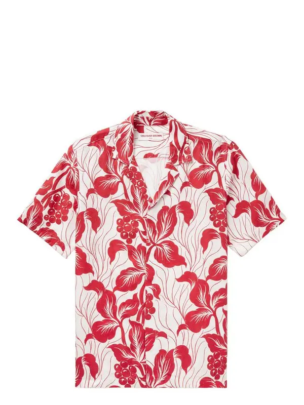 Orlebar Brown Maitan Camp-collar Floral-print Linen Shirt - Red