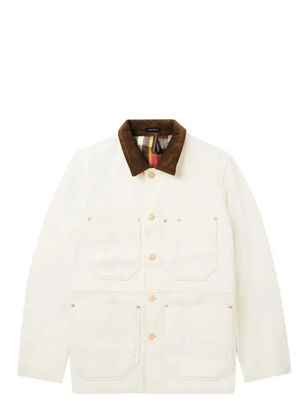 DRAKE'S Welder Corduroy-trimmed Denim Chore Jacket - Neutrals
