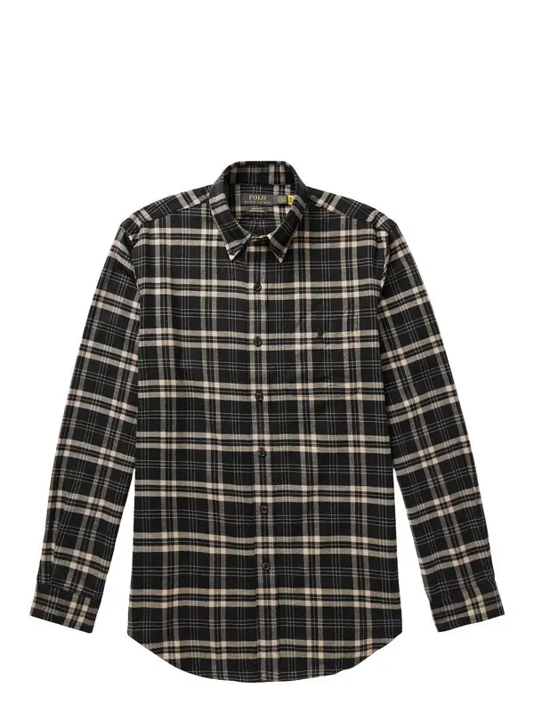 Polo Ralph Lauren Button-down Collar Checked Cotton-blend Flannel Shirt - Black