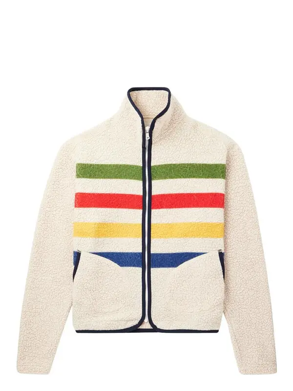 DRAKE'S Striped Wool-blend Fleece Jacket - Neutrals