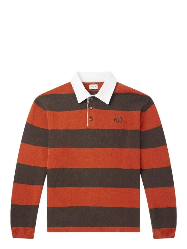 BODE Logo-embroidered Striped Wool Polo Shirt - Brown
