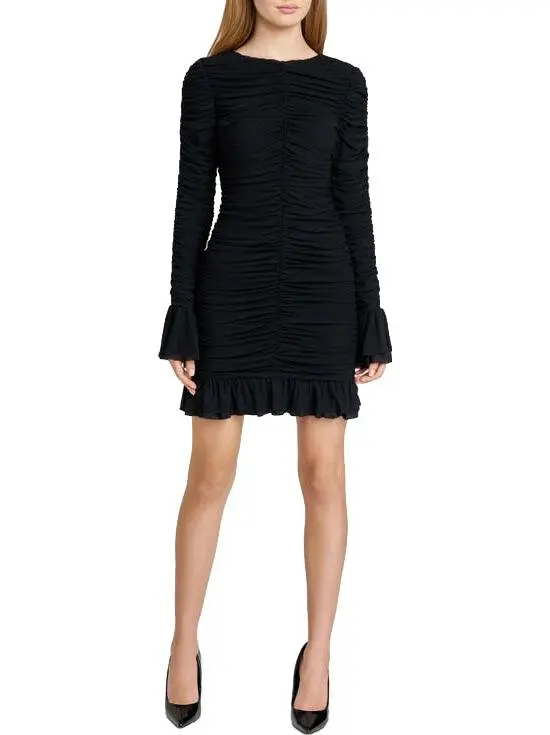WAYF Ruched Ruffle Mini Dress - Black