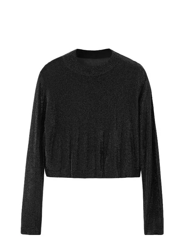 Mango Crystal Embellished Long Sleeve Top - Black