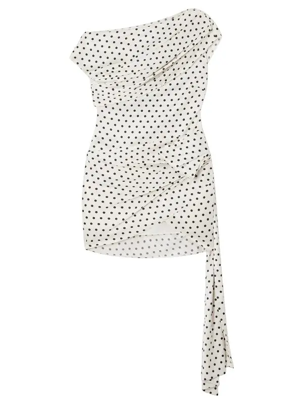 SELF-PORTRAIT Tie-side Asymmetric Polka-dot Mini Dress - Neutrals