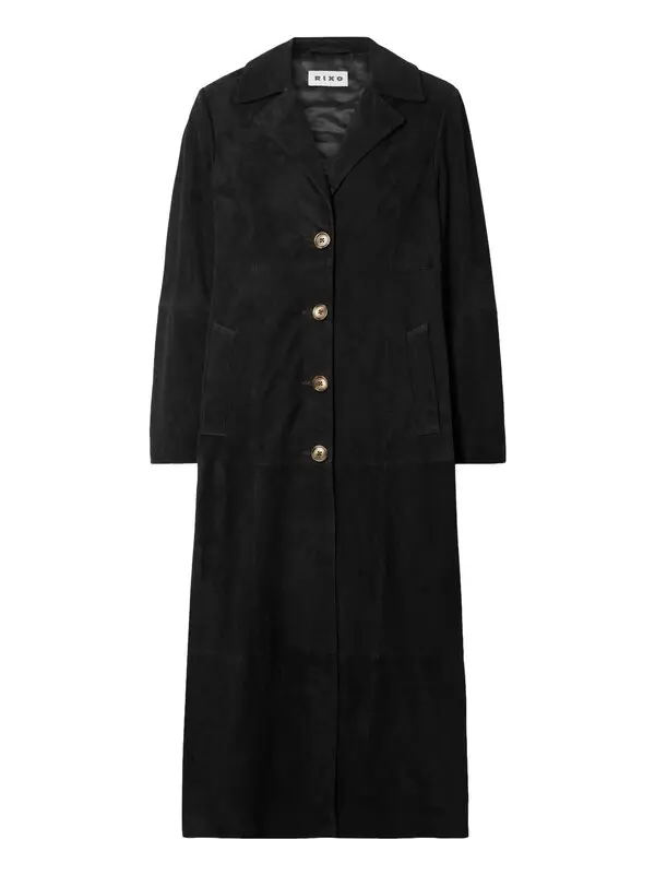 Rixo Astraea Paneled Suede Coat - Black