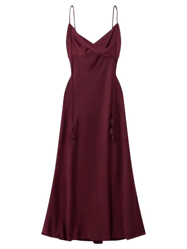 SELF-PORTRAIT Georgette-trimmed Draped Satin Midi Dress - Burgundy