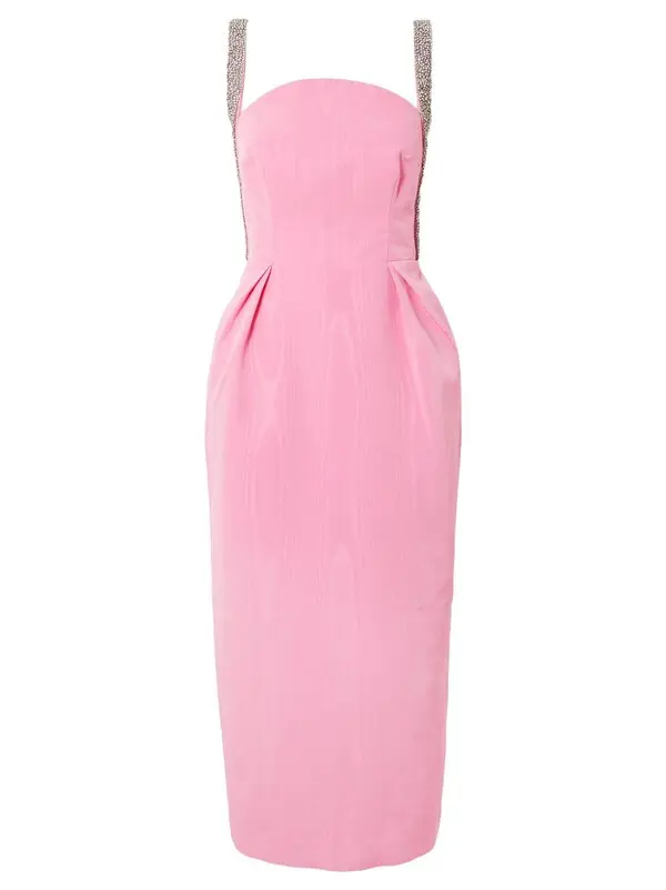 Rebecca Vallance Amaro Crystal-embellished Pleated Taffeta Midi Dress - Pink
