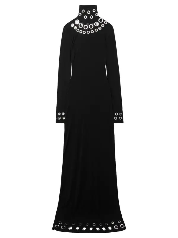 Rabanne Eyelet-embellished Turtleneck Maxi Dress - Black