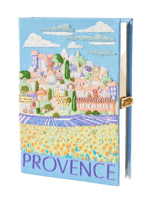 OLYMPIA LE-TAN Provence Embroidered Appliquéd Canvas Clutch - Blue