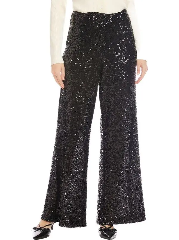 Fifteen Twenty Lynette Wide Leg Sequin Pants - Black