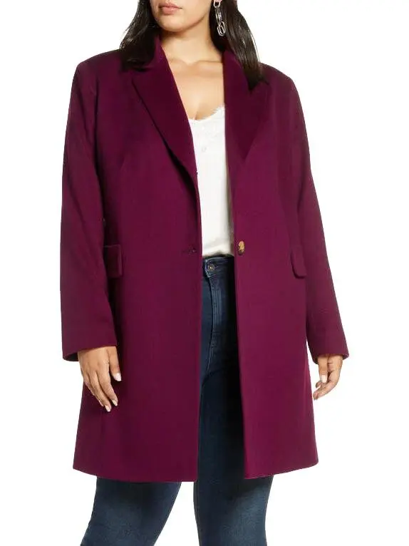 Fleurette Notch Collar Wool Coat - Aubergine