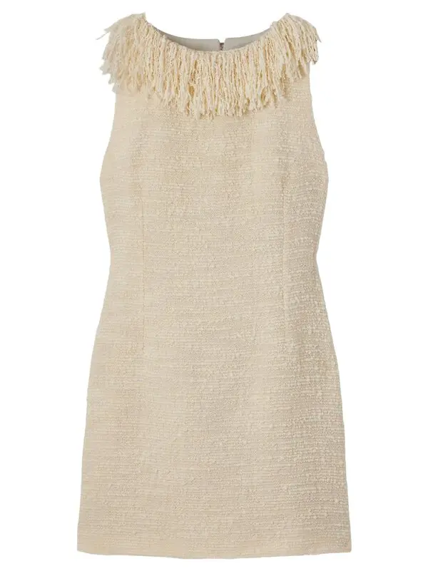 LIBEROWE Soho Fringed Wool-blend Bouclé-tweed Mini Dress - Neutrals