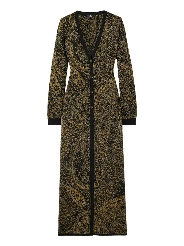 Etro Metallic Wool-blend Devoré-velvet Cardigan - Gold