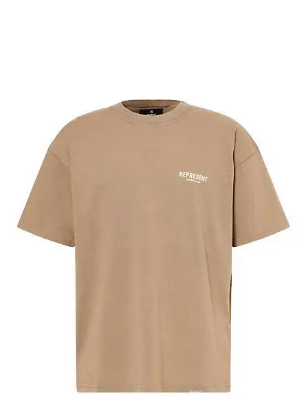 REPRESENT Owners Club Crewneck Cotton-jersey T-shirt - Almond