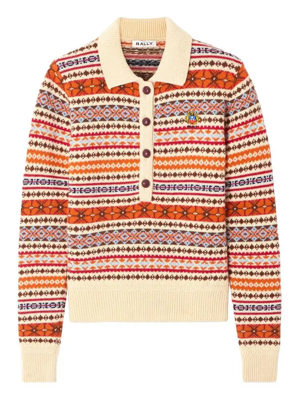 Bally Jacquard-knit Wool Polo Sweater - Neutrals