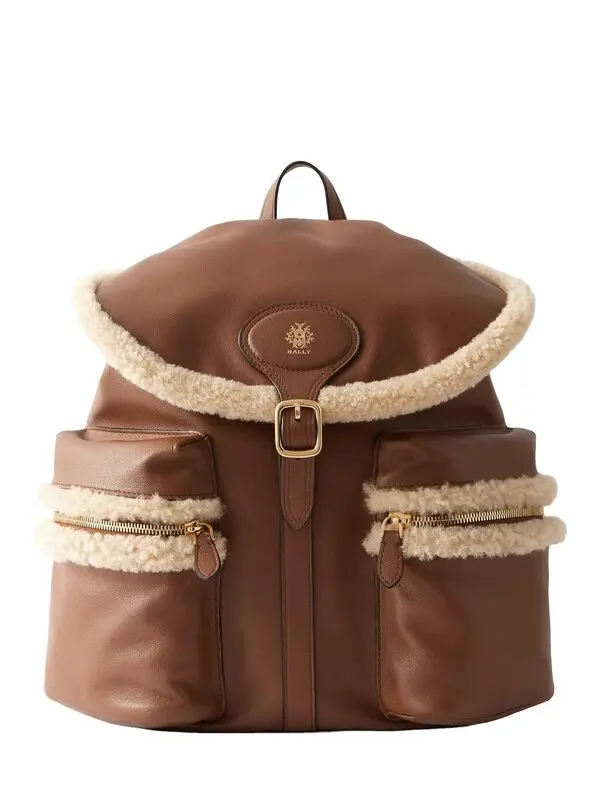 Bally Shearling-trimmed Leather Backpack - Brown