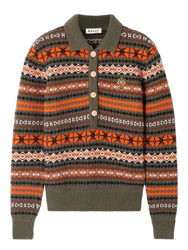 Bally Jacquard-knit Wool Polo Sweater - Orange