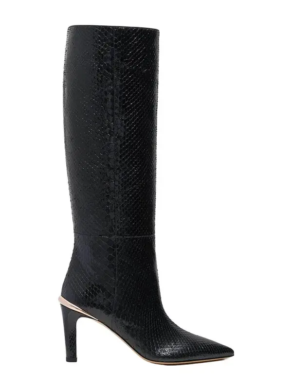 Gabriela Hearst Aura Snakeskin Stiletto Tall Boots - Black
