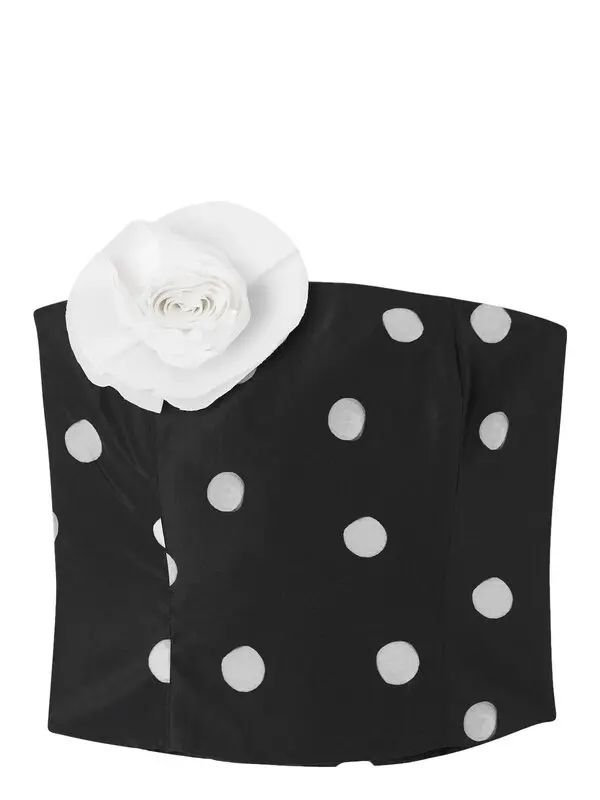 Bernadette Lena Polka-dot Taffeta Bustier Top With Appliqu - Black