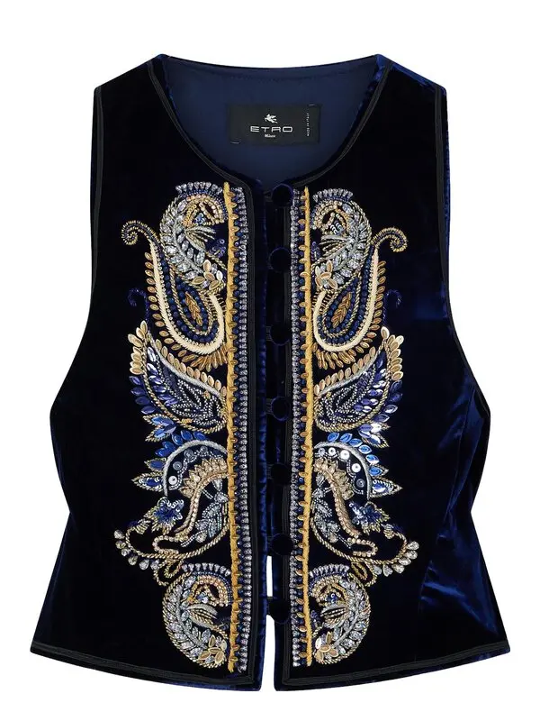 Etro Embroidered Velvet Vest - Purple