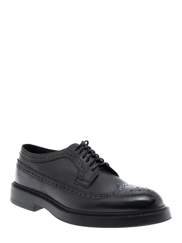 DOUCAL'S Leather Oxford Shoes With Perforated Details - Black